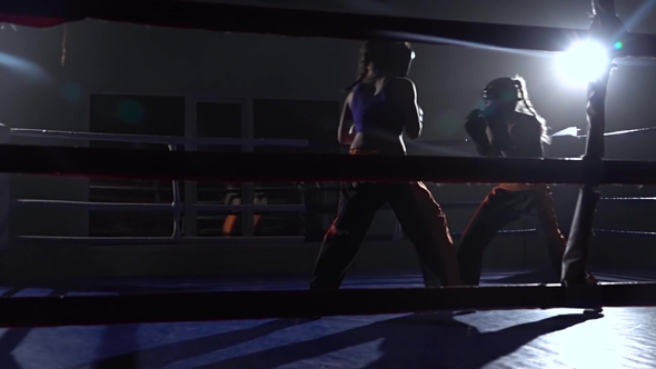 Sparring in the Ring Between Two Girls, Stock Footage | VideoHive