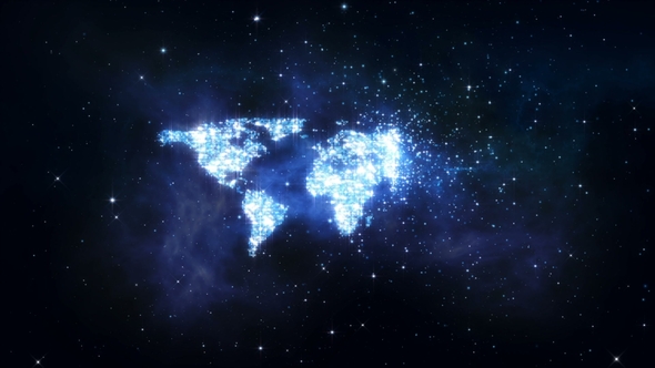 World Map Shining From Flying Stars, Motion Graphics | VideoHive