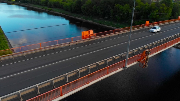 Aerial View of Bridge Crossing Remote Canal, Stock Footage | VideoHive