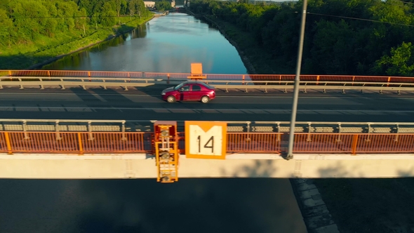 Moving Car on Bridge From Air, Stock Footage | VideoHive