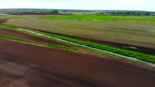 Drone Shot of Fertile Green Fields, Stock Footage | VideoHive
