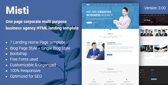 Misti – One Page Corporate and Business Landing template by themehappy
