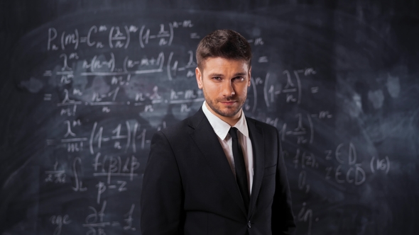 Portrait of Scientist Man Standing Near Mathematical Equations, Formula ...