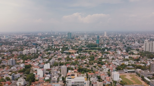 Drone Flying Backwards High Above City of Colombo, Sri Lanka. Aerial ...