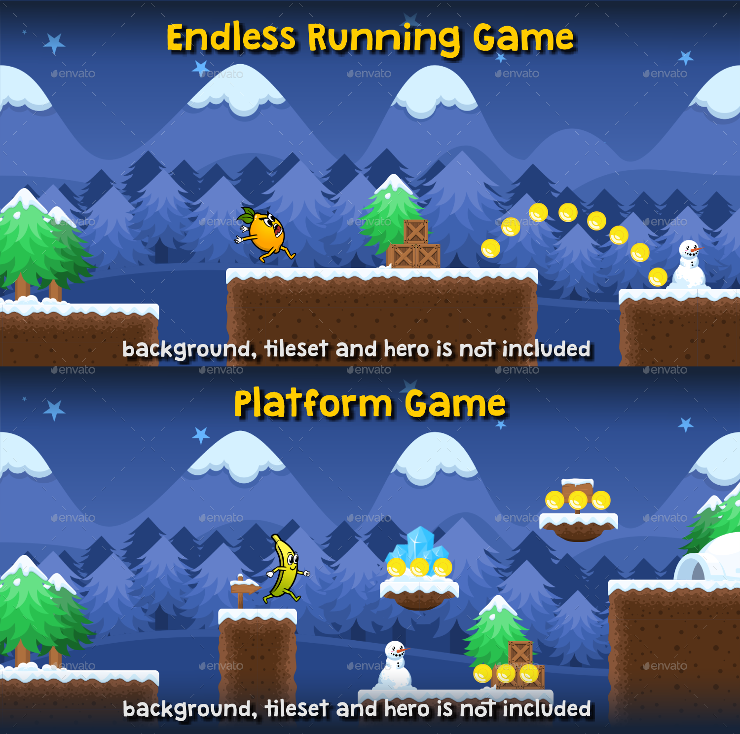 5 Fruit Monsters 2D Game Character Sprite, Game Assets | GraphicRiver