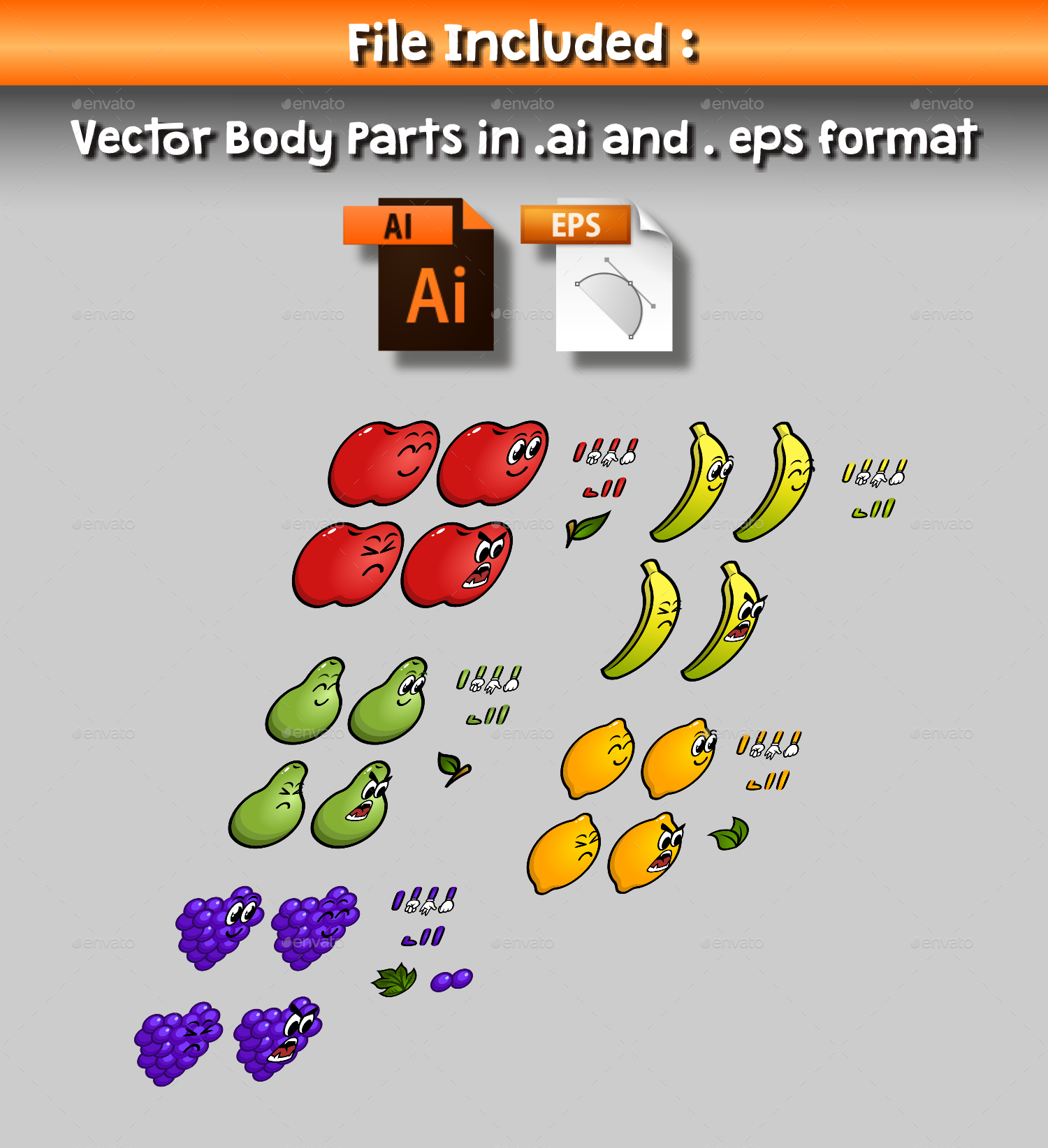 5 Fruit Monsters 2D Game Character Sprite, Game Assets | GraphicRiver