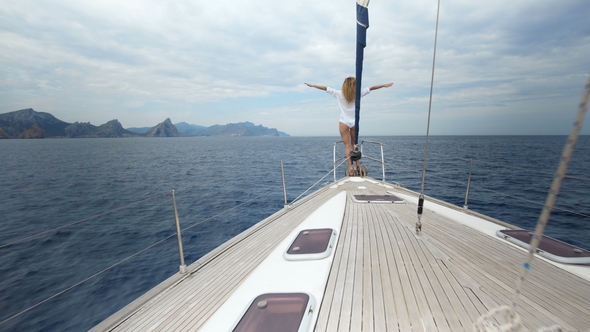 Beautiful Woman on Sailboat Following Legs Feet on Luxury Summer ...