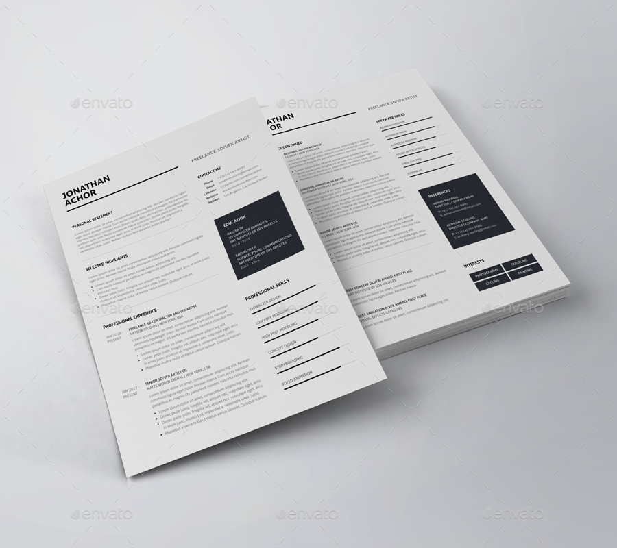 Resume/CV (2 Page), Print Templates | GraphicRiver