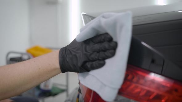Master in a Car Washing Station Finishing Cleaning Car, Stock Footage