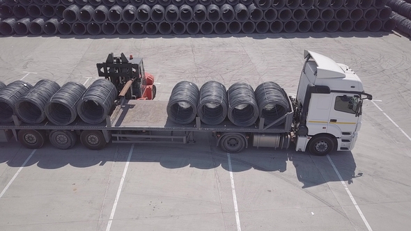 Metallurgy. Cargo Transportation. Loading of Metal Products on the ...