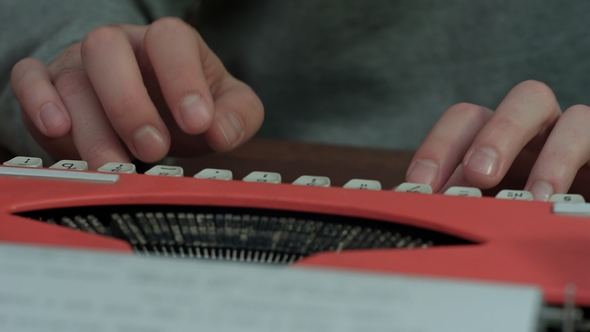Male's Hands Typing on a Red Typing Machine, Stock Footage | VideoHive