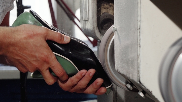 Shoemaker Using Grinding Machine at His Workshop, Stock Footage | VideoHive
