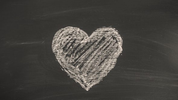 Hand Draw Romantic Heart Shape Animation on Chalkboard, Stock Footage