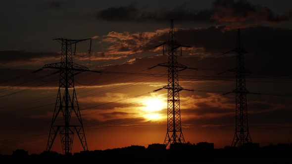 Electricity Pylon with Stormy Sky, Stock Footage | VideoHive