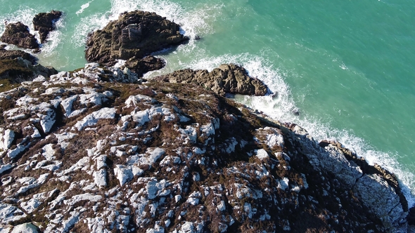 Aerial View of the Beautiful Coast and Cliffs Between North Stack Fog ...