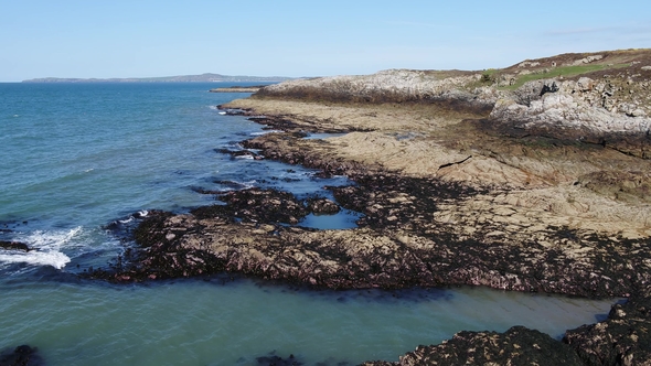 Aerial View of the Beautiful Coast and Cliffs Between North Stack Fog ...