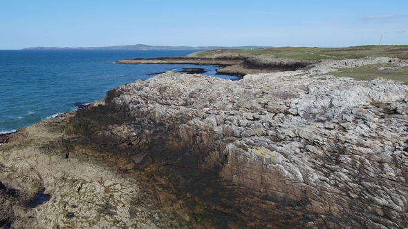 Aerial View of the Beautiful Coast and Cliffs Between North Stack Fog ...