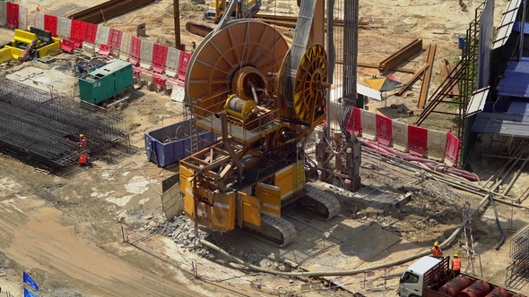 Deep Excavator Digging Holes for the Foundation of Skyscraper Skis on ...