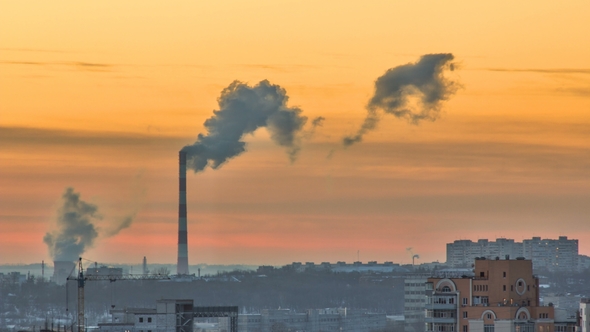 Pipes with Smoke and Residential Apartment Buildings, Stock Footage