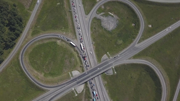 Aerial Shot of City Road Traffic Over Big Crossroad, Stock Footage