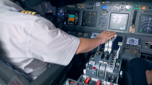 Hand of Pilot Push Thrust Lever Handle for Engine Control, Stock Footage