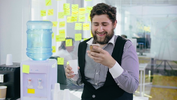 Manager in a Large Financial Company Drinks Water, Stock Footage ...