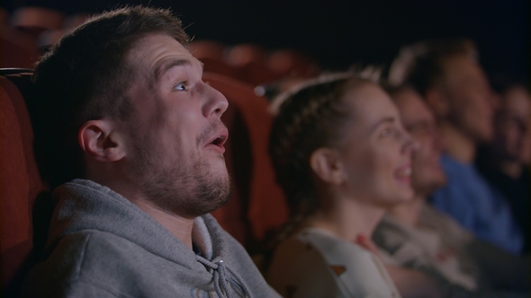 Man Laughing at Comedy Film. Male Emotion at Movie Entertainment, Stock ...