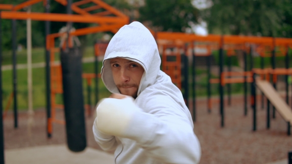 Male Sportsman Has Training Outdoors, Stock Footage | VideoHive