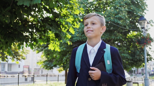 Schoolboy Goes To School, Stock Footage | VideoHive