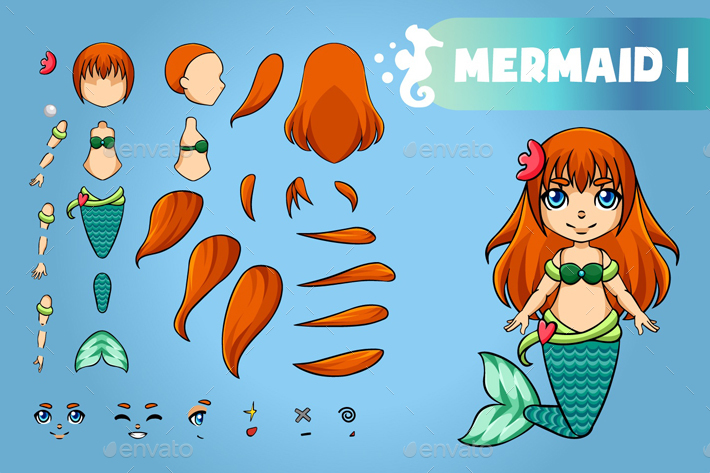 Mermaid Sprites, Game Assets | GraphicRiver