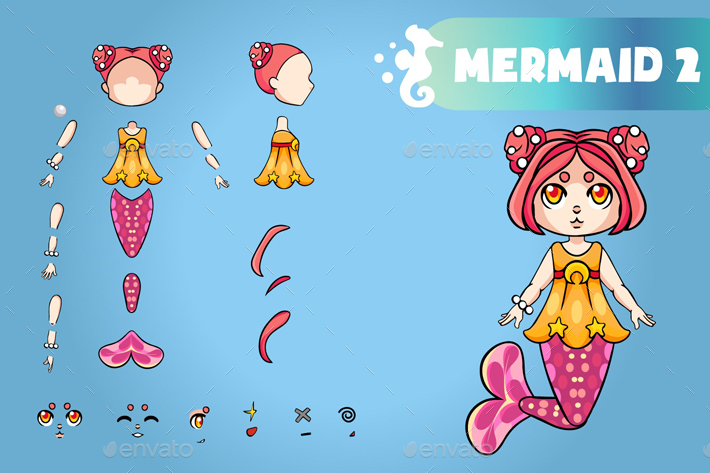 Mermaid Sprites, Game Assets | GraphicRiver