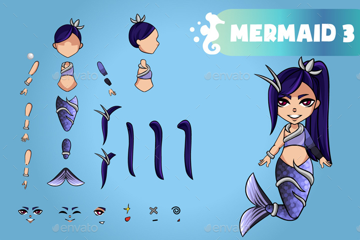 Mermaid Sprites, Game Assets | GraphicRiver