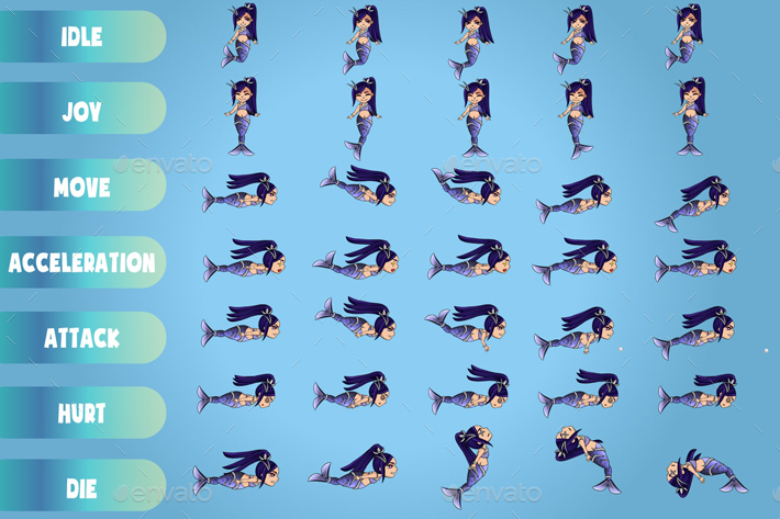 Mermaid Sprites, Game Assets | GraphicRiver