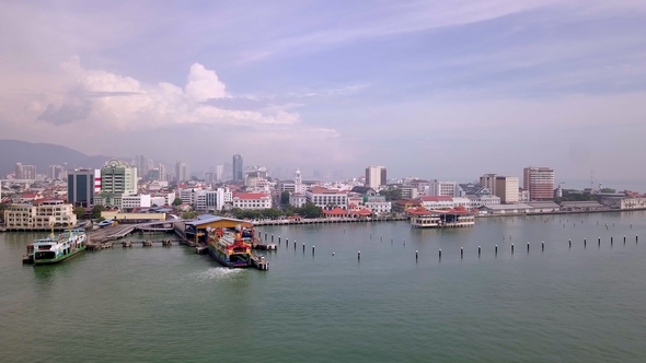 Aerial View of Georgetown on Penang Island, Malaysia, Stock Footage