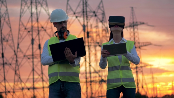 Female Engineer Wearing VR Headset Managing Construction Project ...