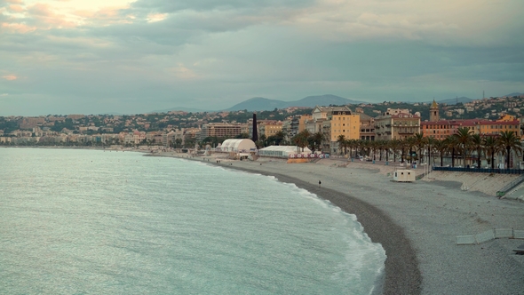 Spring Morning. Sunrise at the Beach of Nice, France, Stock Footage