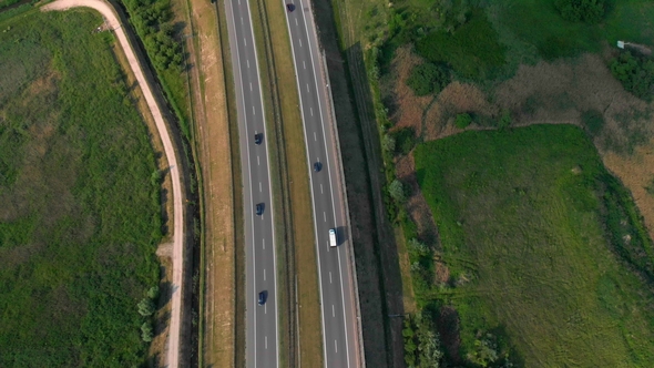 Aerial Vertical Shot. Cars Driving By the Road. Traffic on the Highway ...