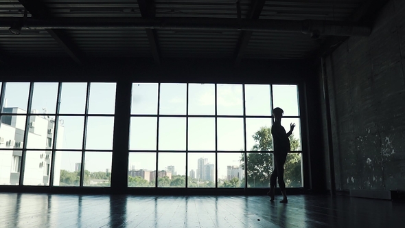 Silhouette of a Ballet Dancer Male Against the Background of a Large ...