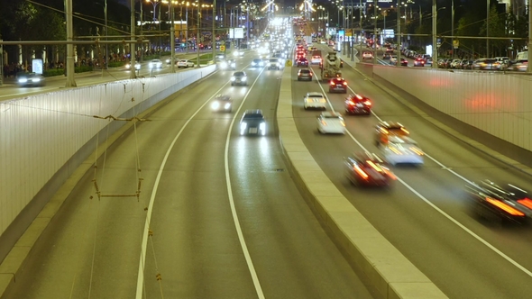 Intense Traffic of Cars Along the City Street, in the Evening., Stock ...