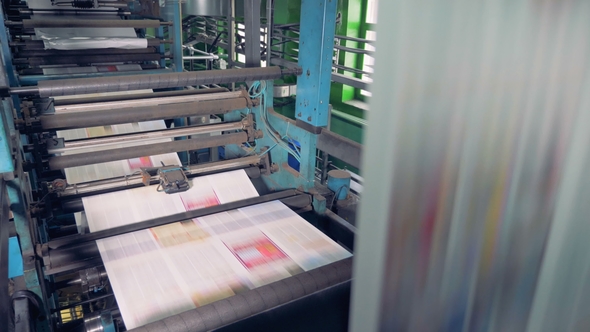 Machine Works in Printing Office, Newspaper Printing Equipment Working ...