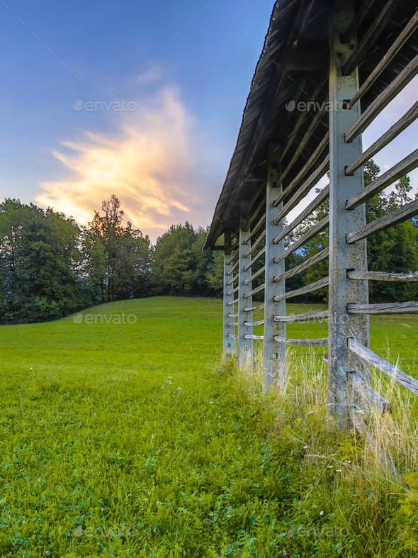 Traditional Slovenian hay rack detail Stock Photo by CreativeNature_nl