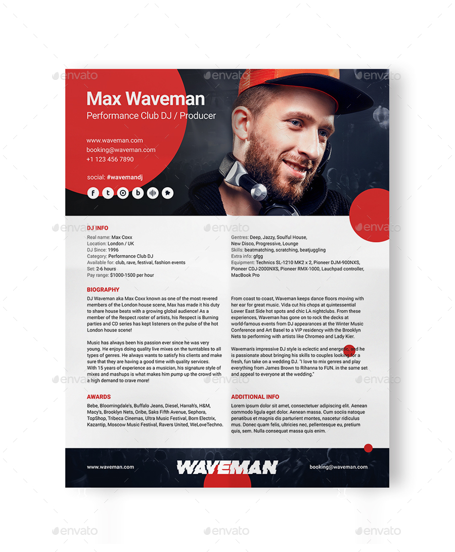 PromoDJ - DJ Press Kit / DJ Resume / DJ Rider PSD Template, Print Templates