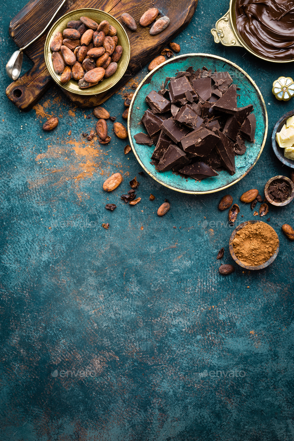 Chocolate. Dark bitter chocolate chunks, cacao butter, cocoa powder and ...