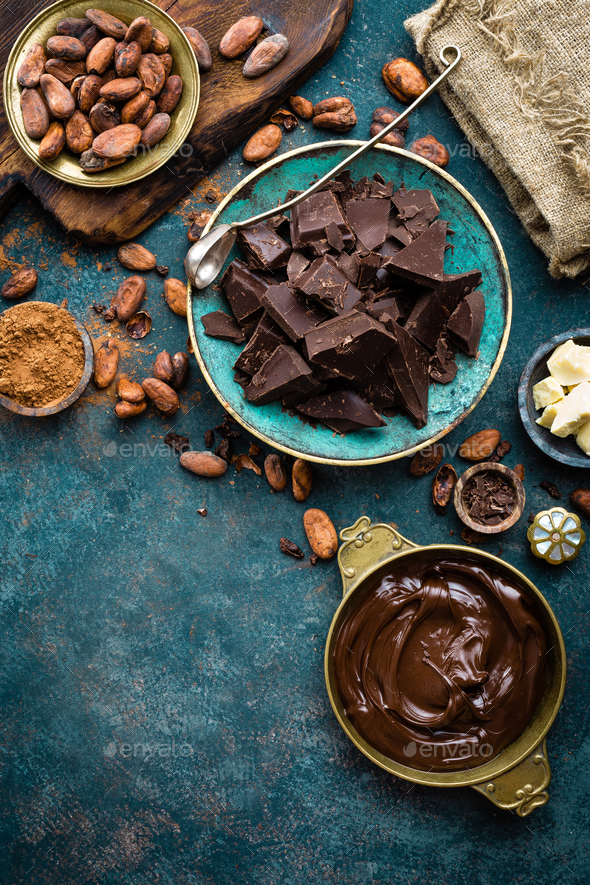 Chocolate. Dark bitter chocolate chunks, cacao butter, cocoa powder and ...