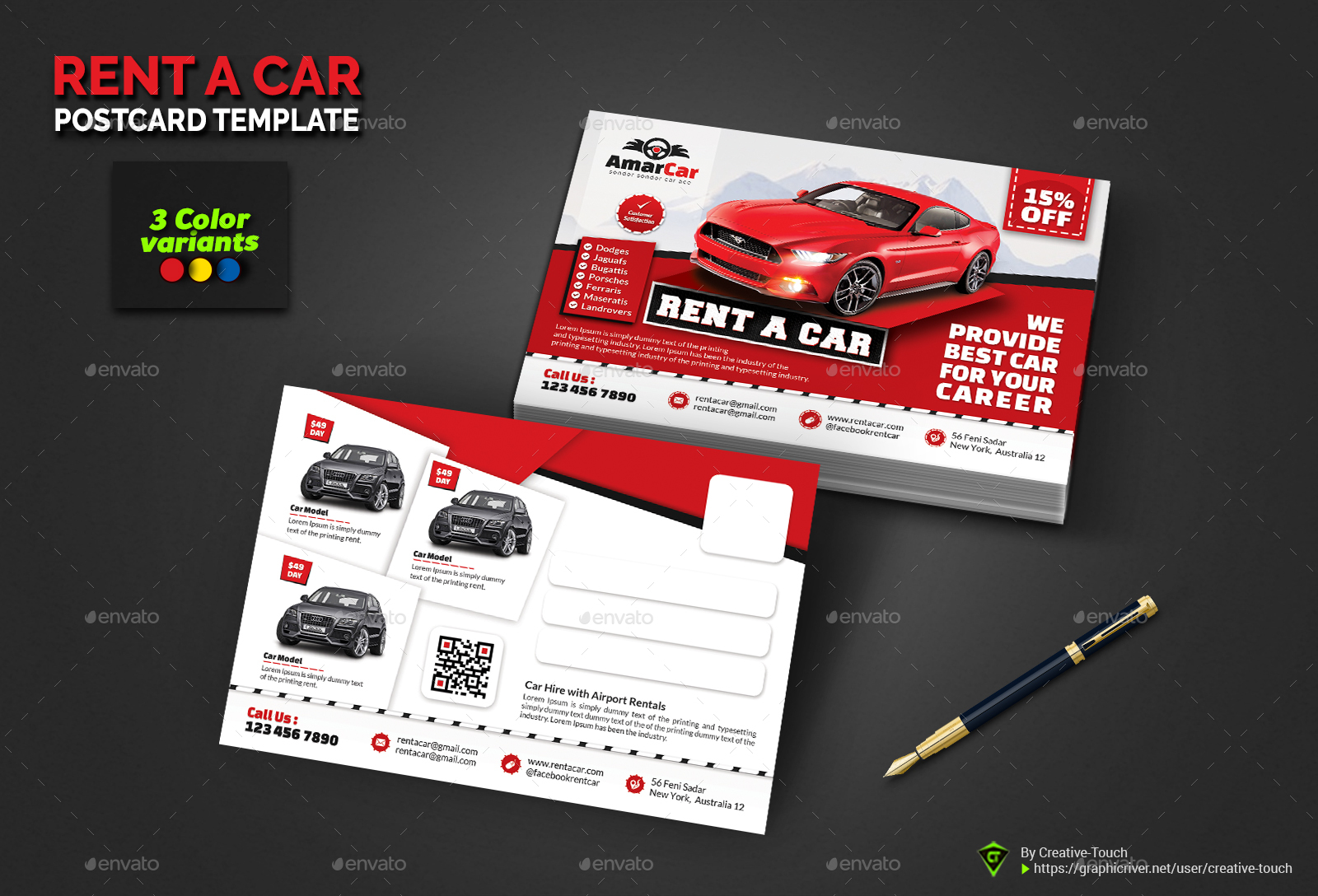 Rent a Car Postcard Template, Print Templates | GraphicRiver