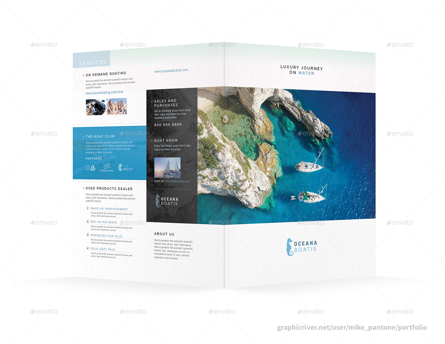 Sailboats and Luxury Yachts Bifold / Halffold Brochure, Print Templates