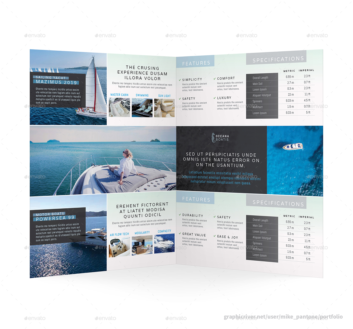 Sailboats and Luxury Yachts Bifold / Halffold Brochure, Print Templates