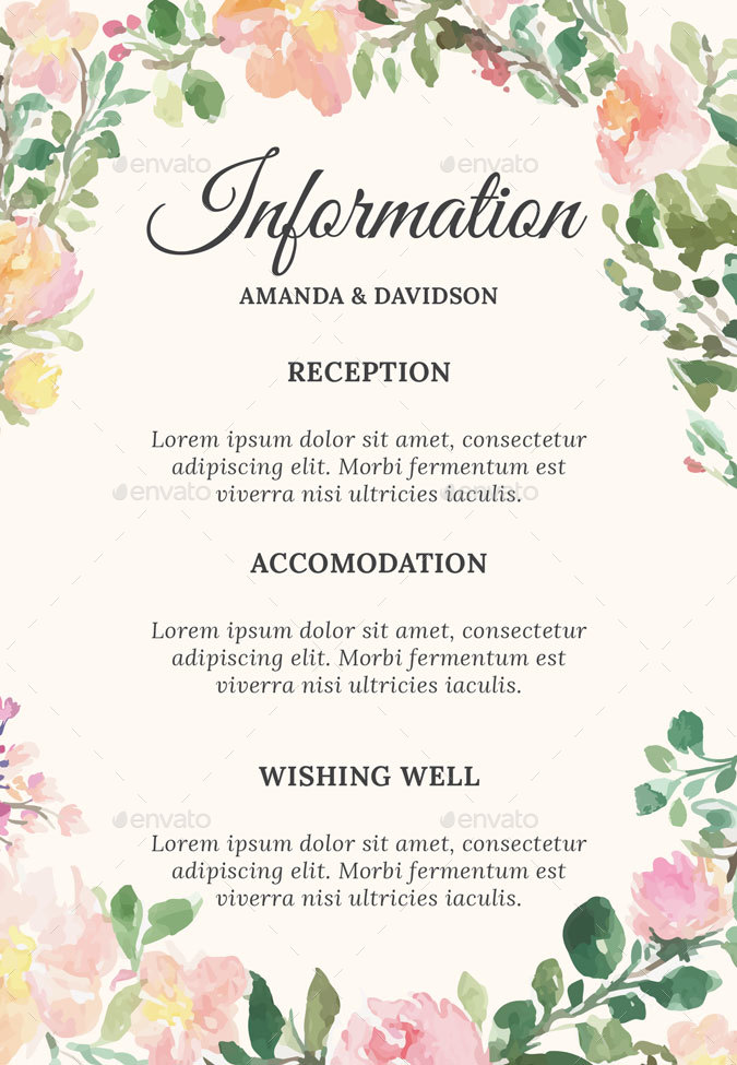 Rustic Floral Wedding Invitations Print Templates Set, Print Templates