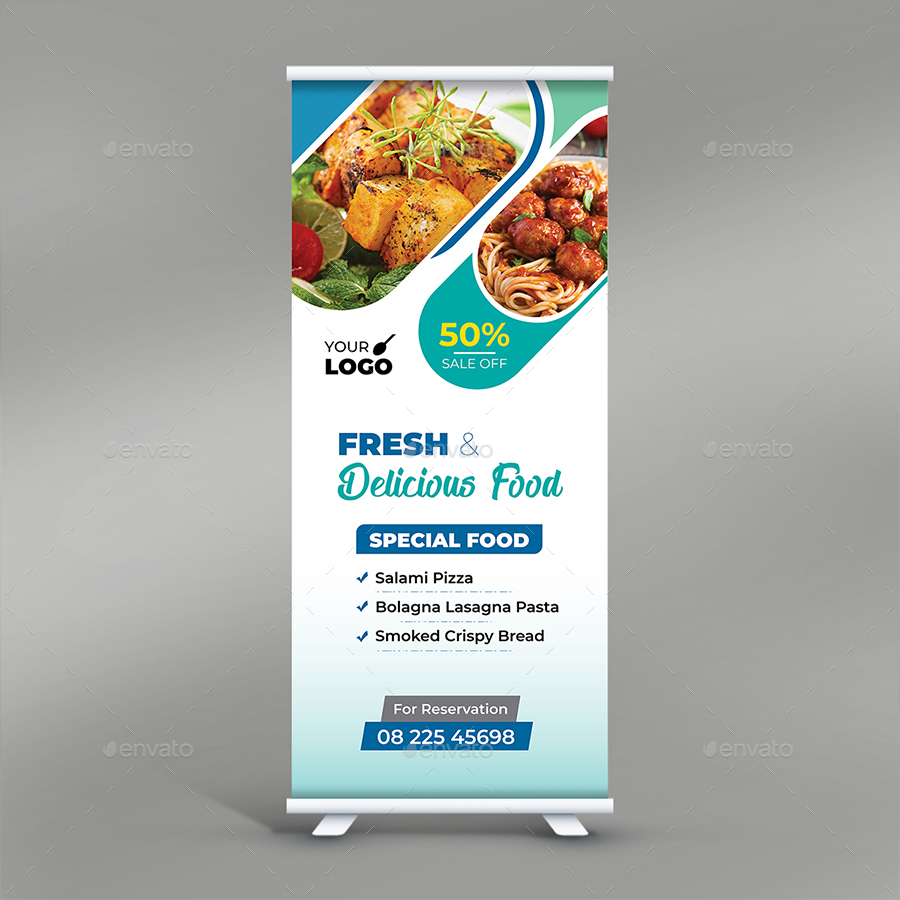 Restaurant Roll Up Banner, Print Templates | GraphicRiver
