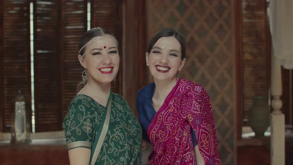 Stylish Indian Women in Sari Joyfully Laughing, Stock Footage | VideoHive